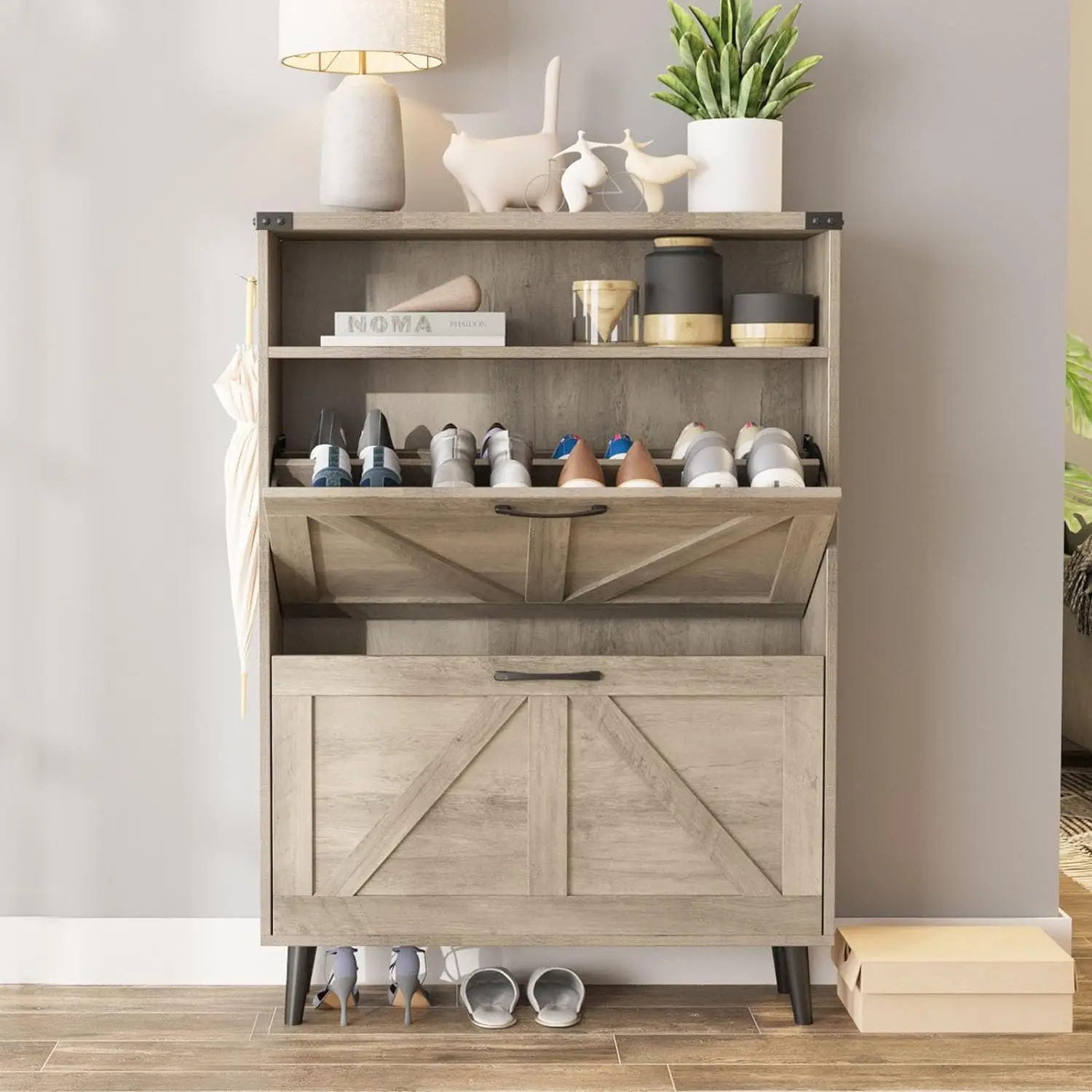 Shoe Cabinet with 2 Clamshell Drawers, Entrance Shoe Cabinet, Free ...