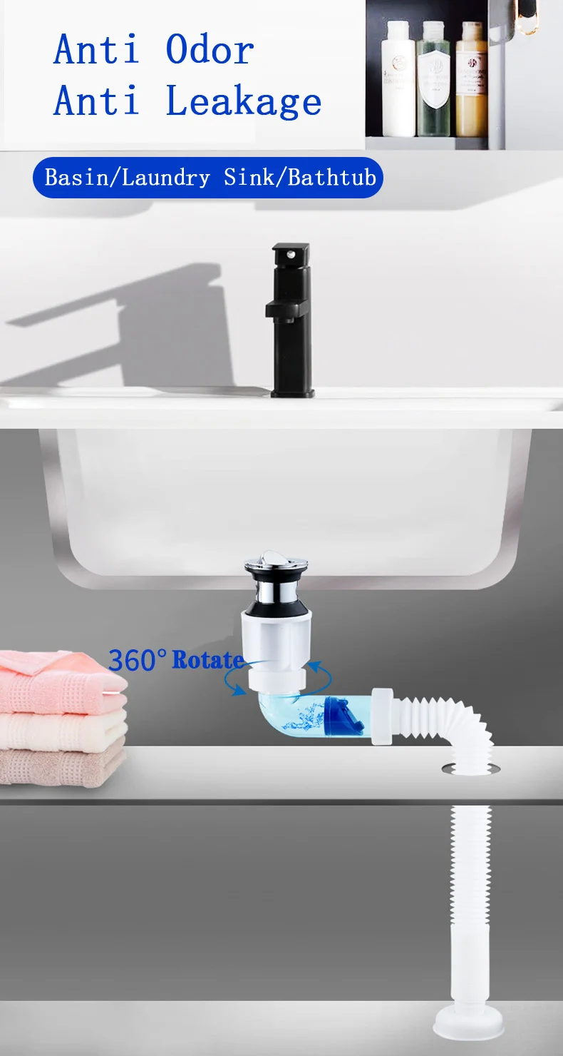 P Trap Basin Drain Flexible Plastic Drainage Pipe Fitting Kitchen Wash ...