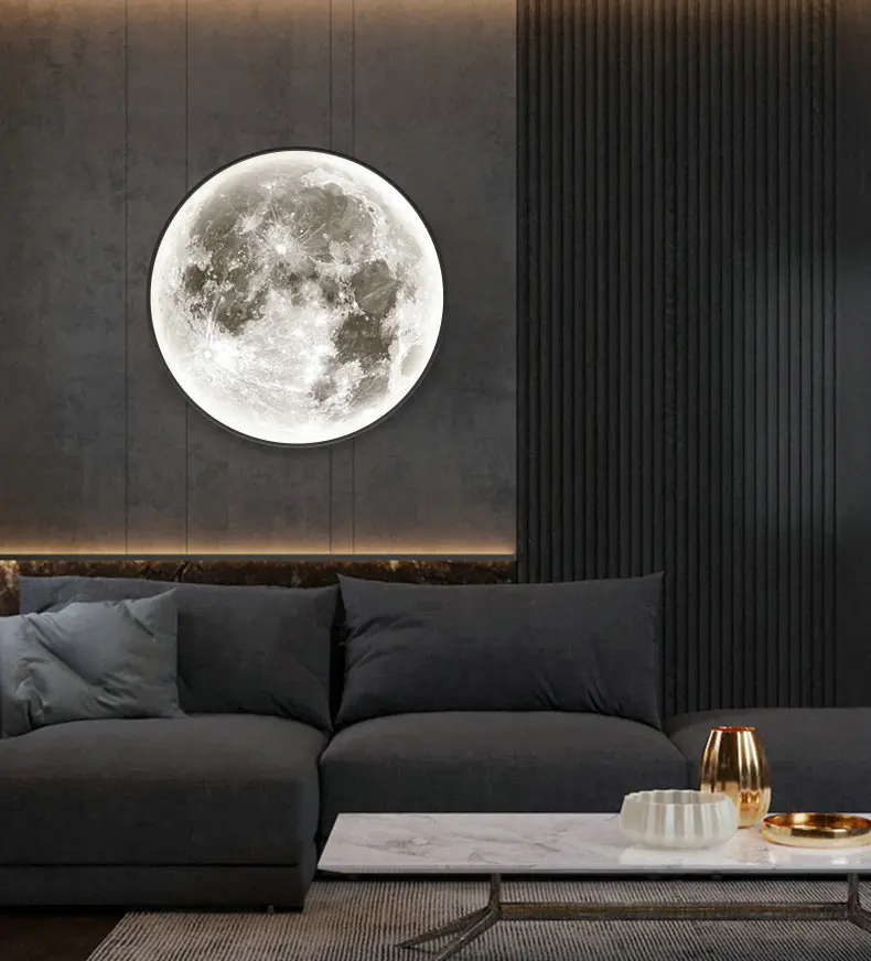 Modern Moon Wall Lamp Mural Light Art Living Room Background Moon ...