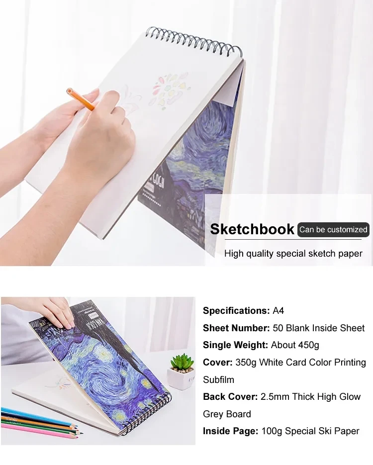 Watercolor Brush Oil Pastel Doodle Art Journal Drawing Sketch Book Stock A4 Sketchbook For ...