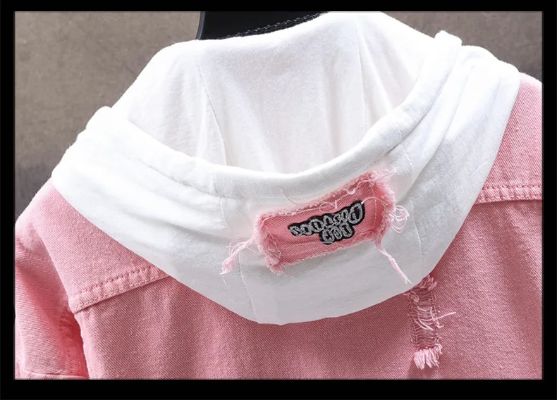 Customization Slim Fit Denim Jacket With Torn Holes Hooded Casual Denim ...