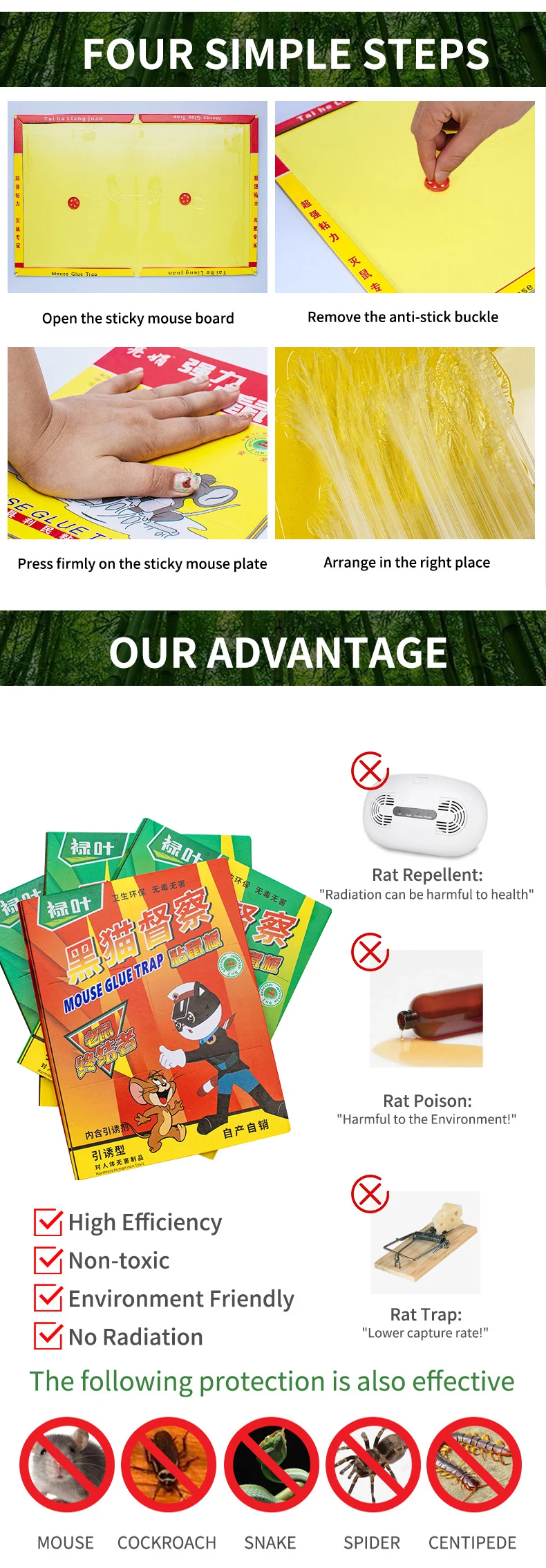 Cockroach Rat Mousetraps Sticky Paper Board Mouse Glue Trap For Home ...