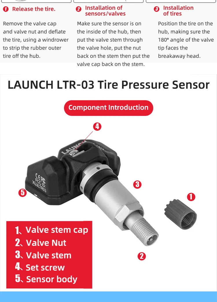 Launch Universal 2in1 TPMS Sensor LTR-03 RF Sensor 315MHz 433MHz ...