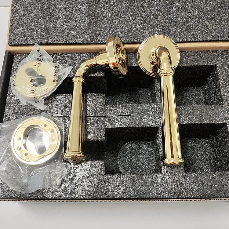 Luxury French Door Handle Lock - Solid Wood & Brass