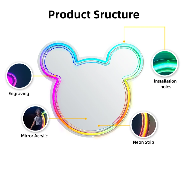 Dropshipping Mirror Acrylic Neon Light Logo For Bedroom Birthday Party ...