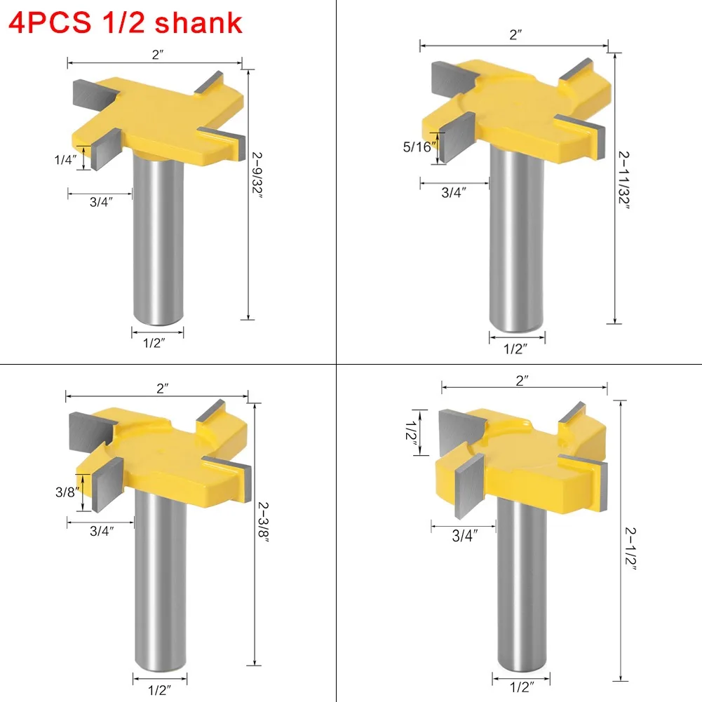 L-N247 1/2"12mm Shank 4 Edge T Type Slotting Cutter for Woodworking