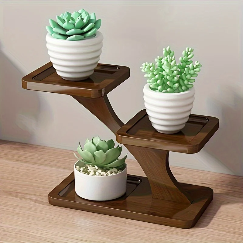 Desktop Plant Stand Indoor Bamboo Mini 3 Tiered Windowsill Shelf Desk ...