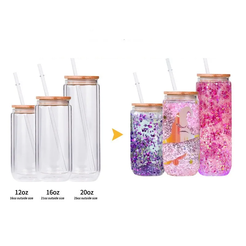 16oz Sublimation Snow Globe Glassware Cup Pre Drilled Water Tumbler ...