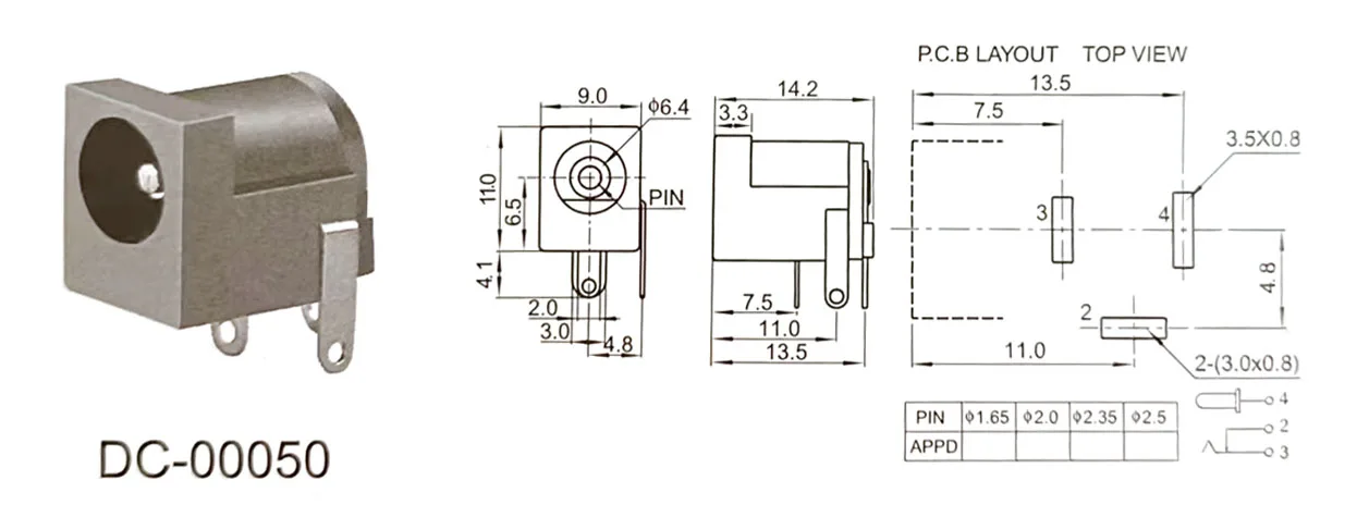 Dc005 Dc-005 3 Pin 90 Degree Dip Dc Power Jack Connector Dc Female Socket 5.5x2.1mm/2.5mm - Buy ...