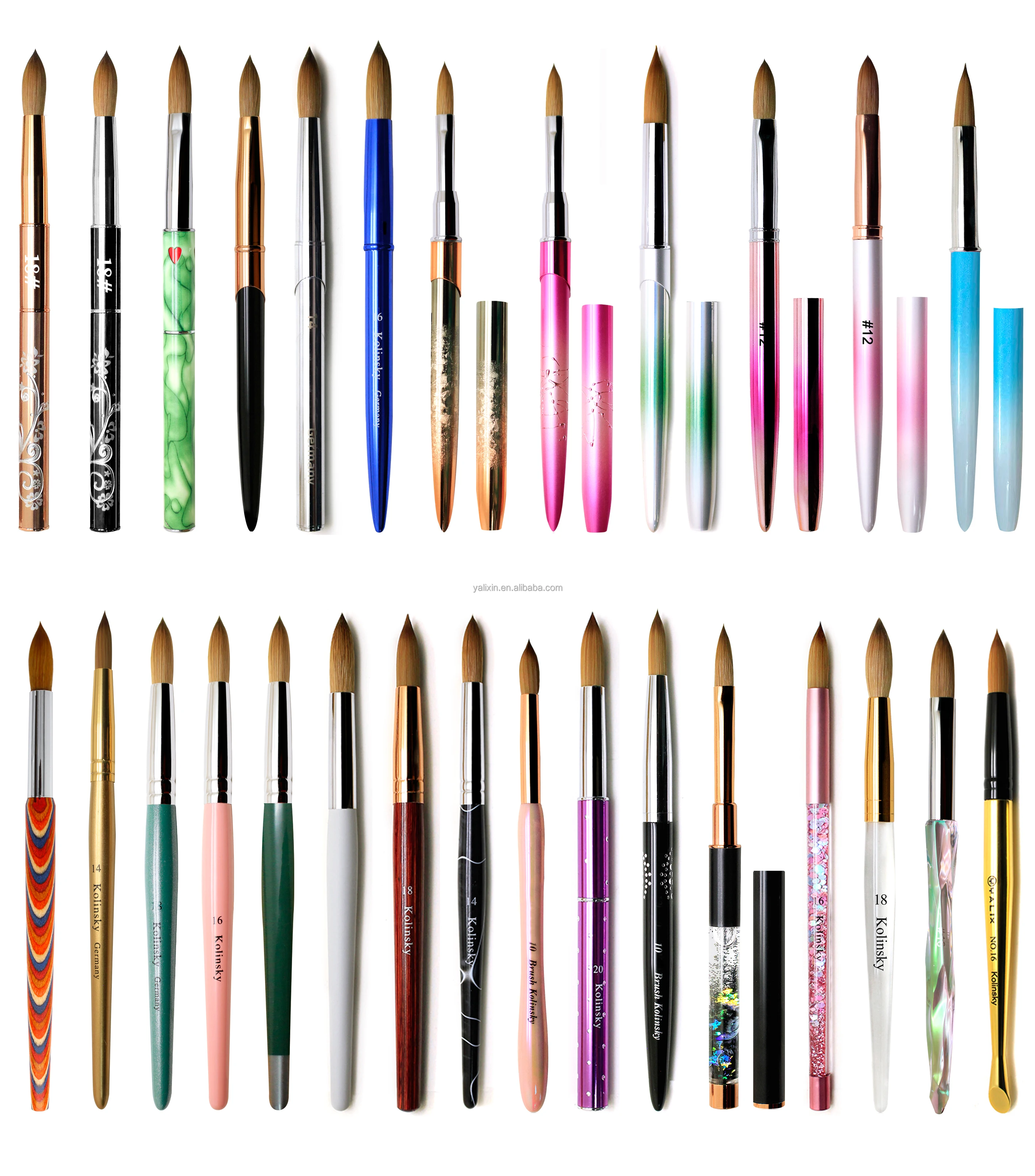 Yalixin Custom Logo Green Metal Handle 100% Sable Kolinsky Round Head ...