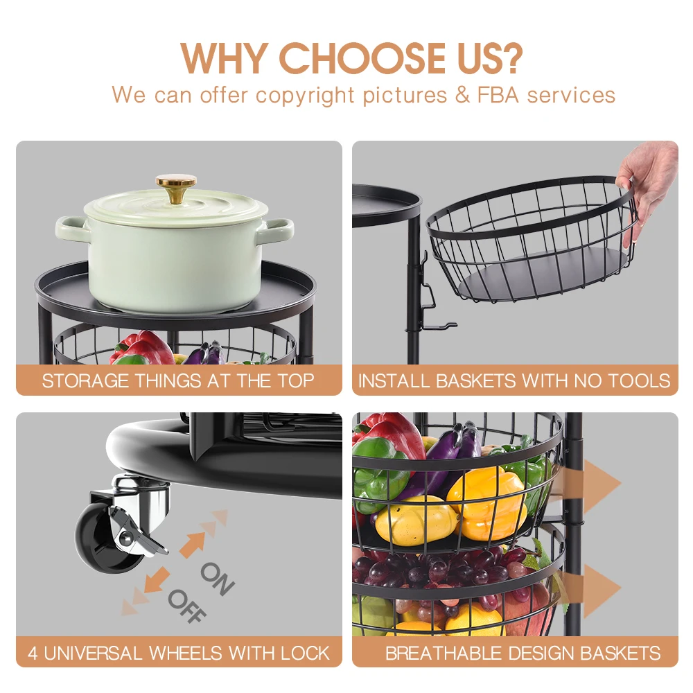 Kitchen Rotating Shelf 360 Degree Baskets Fruit Vegetable Storage Rack ...