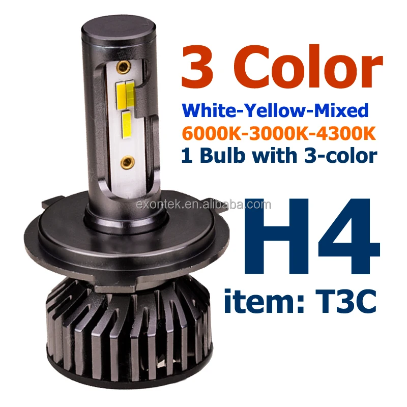 2023 Trending Csp Chip T3c Tricolor 3 Color H4 Hi/low Beam Car Led ...