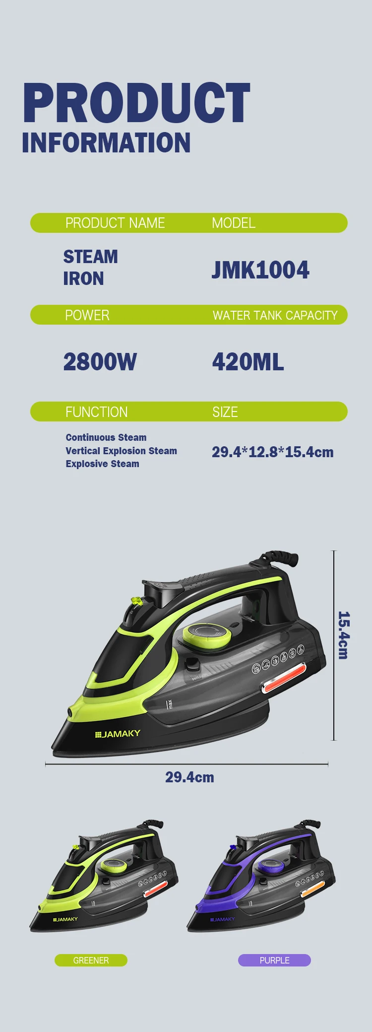 JAMAKY 2800W Electric Irons - Portable Garment Steamers