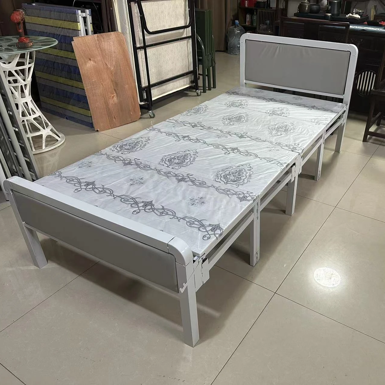 Folding Bed Foldable Bed Single Bed Metal with Wheels and Matress ...