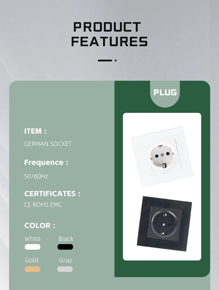 Improved Wiring Design Eu Standard Glass Panel 16a Socket White/black ...