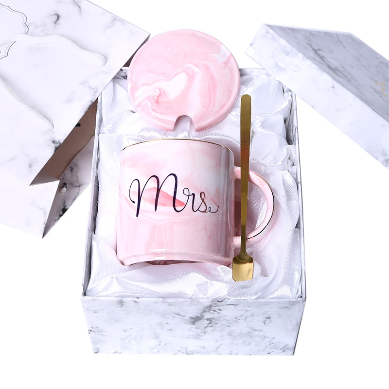 High Quality Marble Grey Marble Pink Mr And Mrs Ceramic Tea Water Milk ...