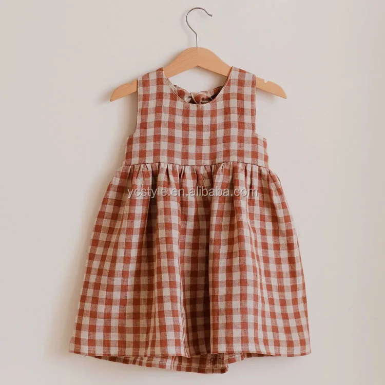 Beautiful Linen Cotton Clothing Baby Girl Dress Sleeveless Summer Plaid ...
