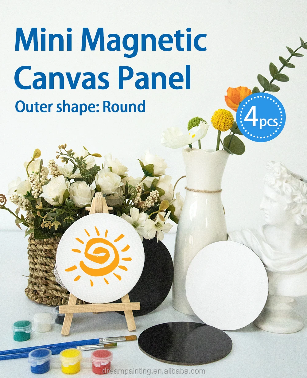 4 Inch Round Magnetic Painting Canvas Board Mini Canvas Panel For Diy Painting Fridge Magnet Art ...