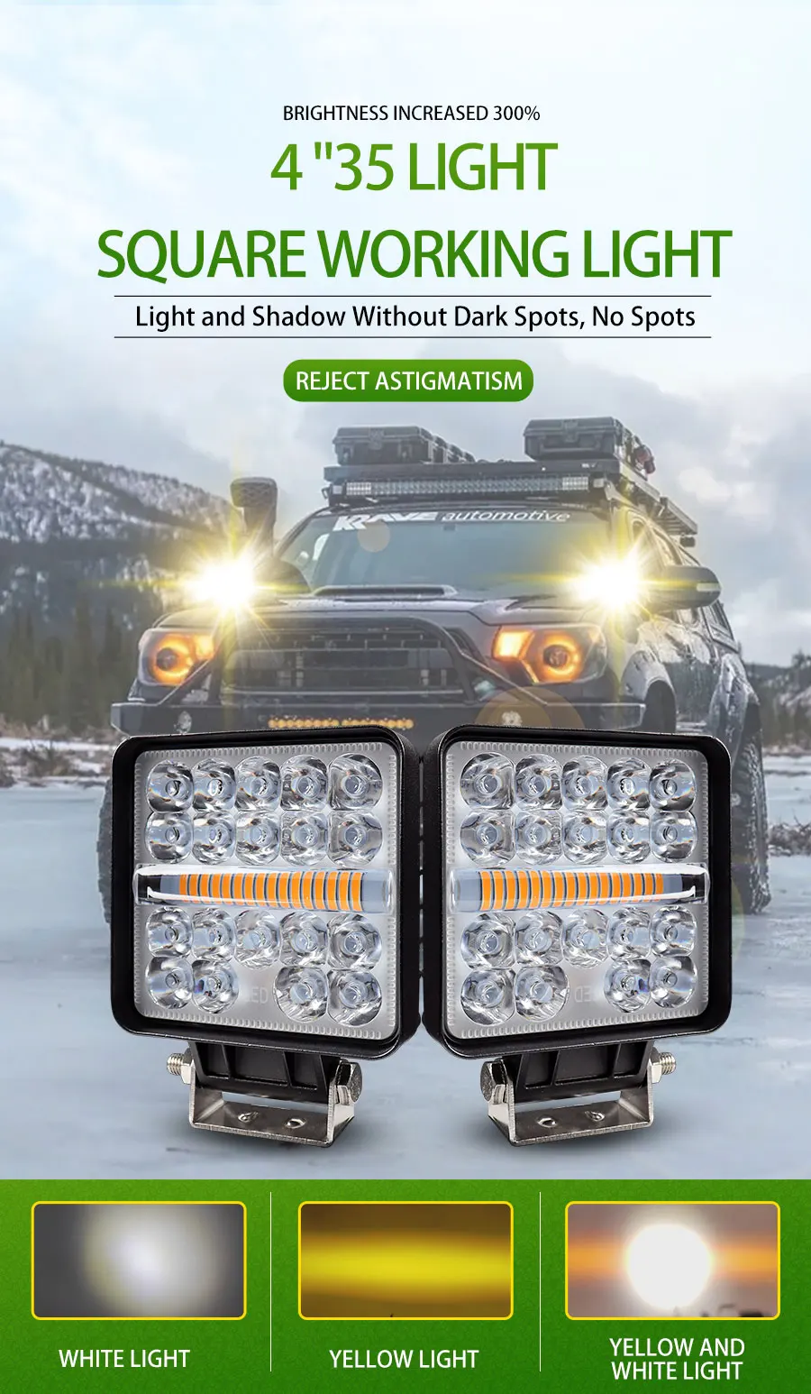 Universal Super Bright 4 Inch 48 W Square Led Work Light White Yellow ...