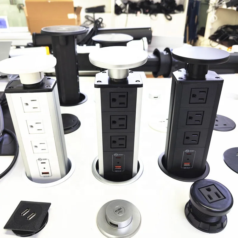 90mm Us Power Outlet Tabletop Kitchen Worktop Vertical Hand Pull Pop Up ...