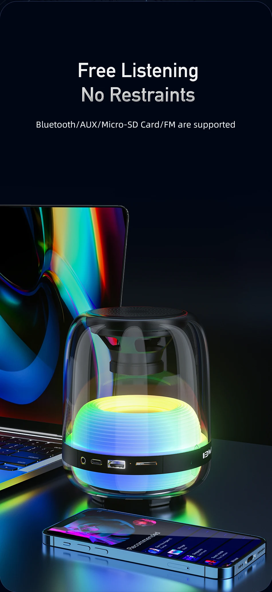 Awei Y386 1200mah Speakers Blue Tooth 5.1 Led Light Dropshipping Products 2023 Tws Sound Outdoor ...