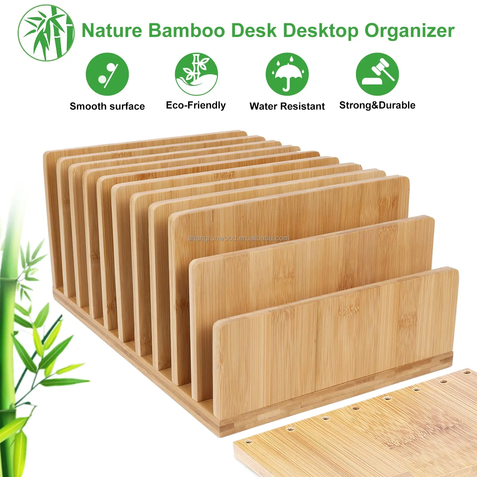 Bamboo Desk Organizer Stackable Office Organizer 10 Slots Wood Desktop ...