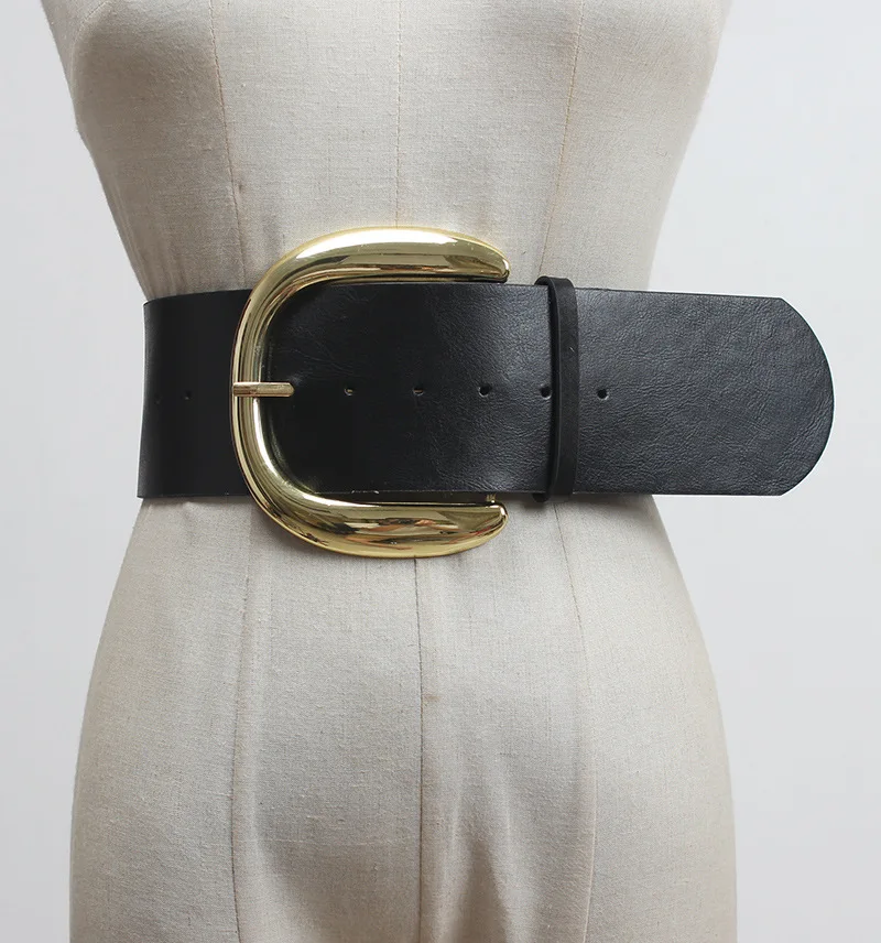 Western 3 Inches Wide Black Leather Belt With Big U-shape Gold Tone ...