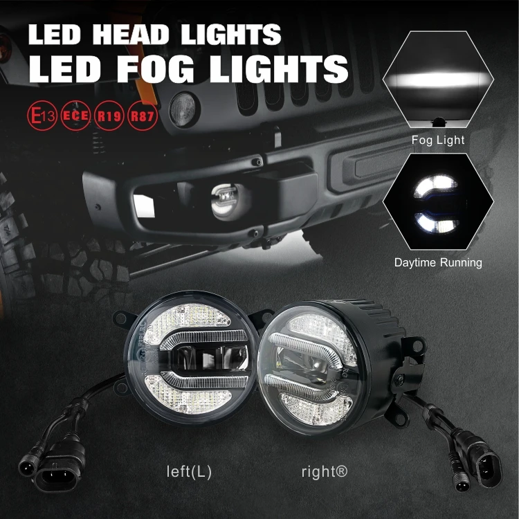 Led Fog/driving Lights Tuff Plus Drl 90mm Car Offroad Daytime Running ...