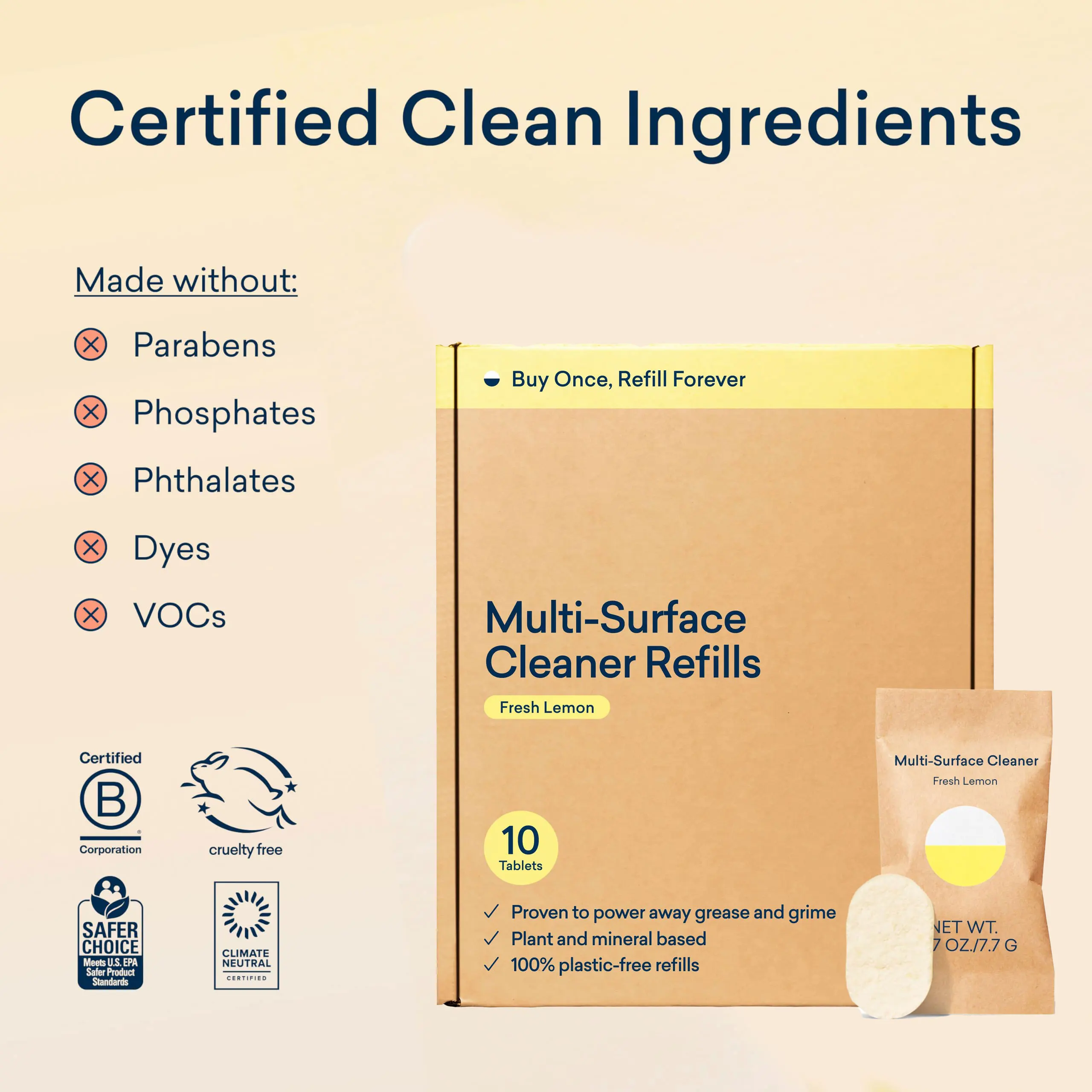 Natural Multi-Surface Cleaner Refills Solid Tablets With Multi Purpose ...