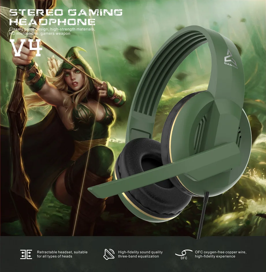 3.5mm Gaming Headphone V1 Plug Stereo Sound Virtual Wired Headsets With ...