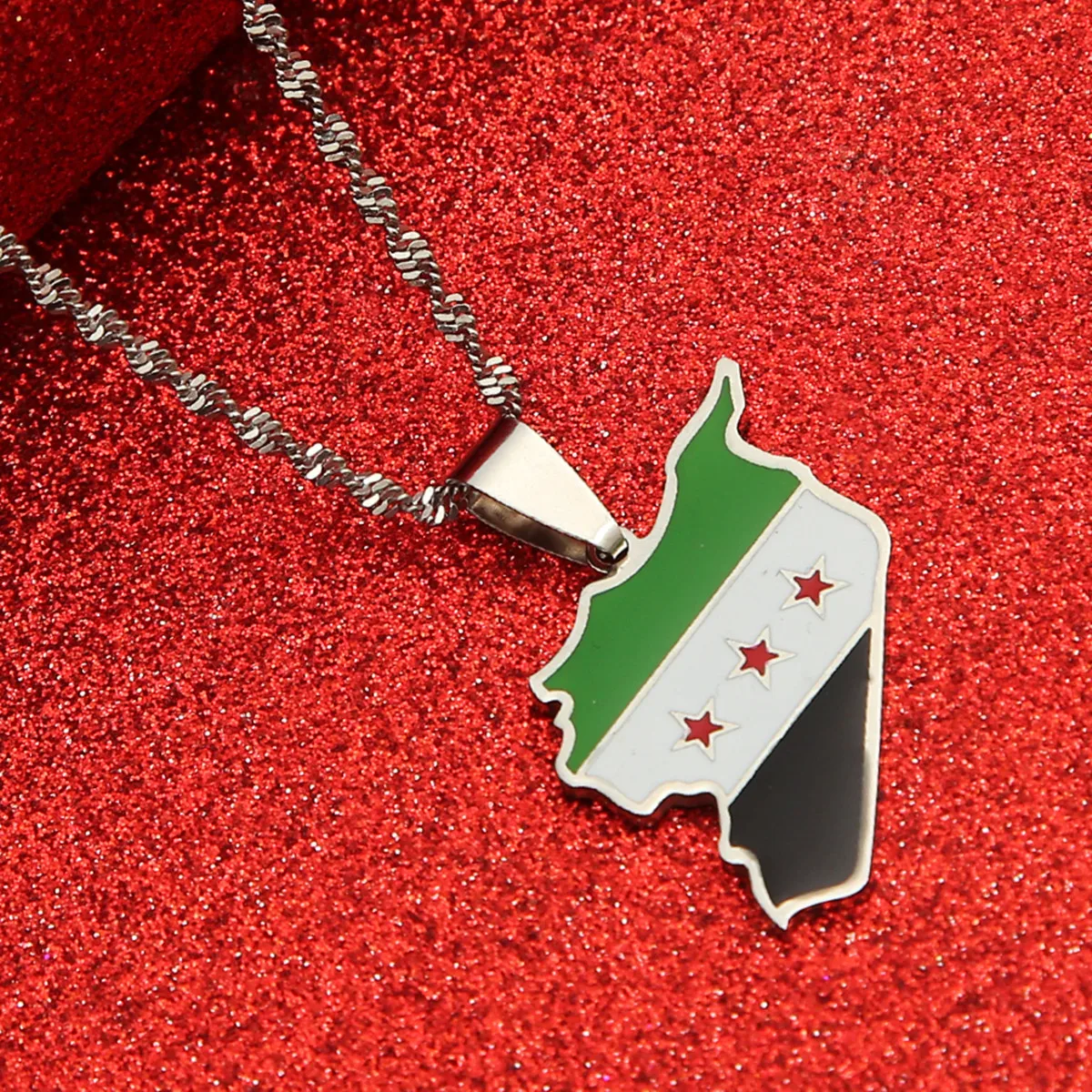 Stainless Steel Trendy Syria Map Flag Pendant Necklaces Syrians Maps ...