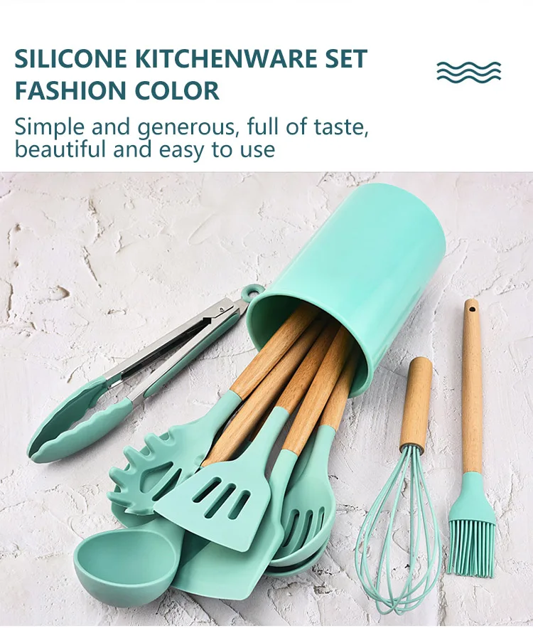 12 Pcs Wooden Handle Non Stick Heat Resistant Non Slip Bpa Free