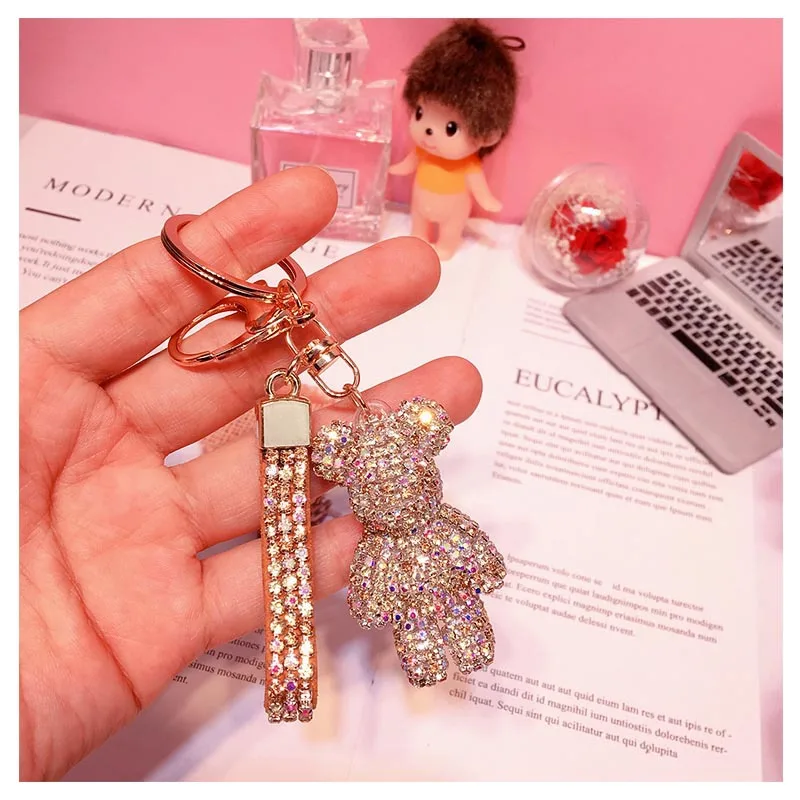 Craft Cartoon Bear Handmade Rhinestone Crystal Key Chains Charm Pendant ...