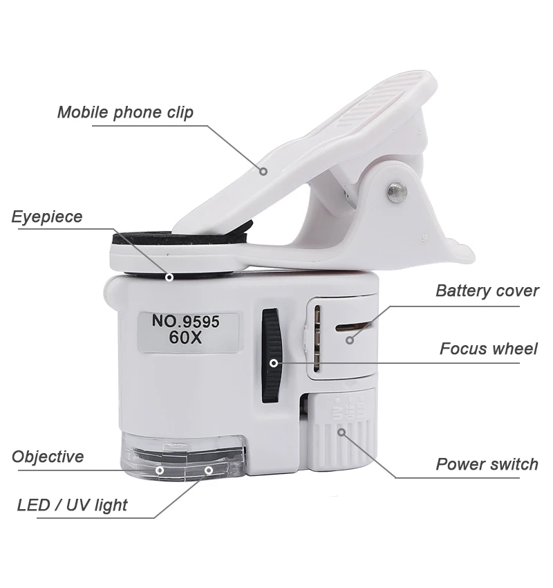 Universal Clip Microscope LED 60X - Jewelry Detecting Tool