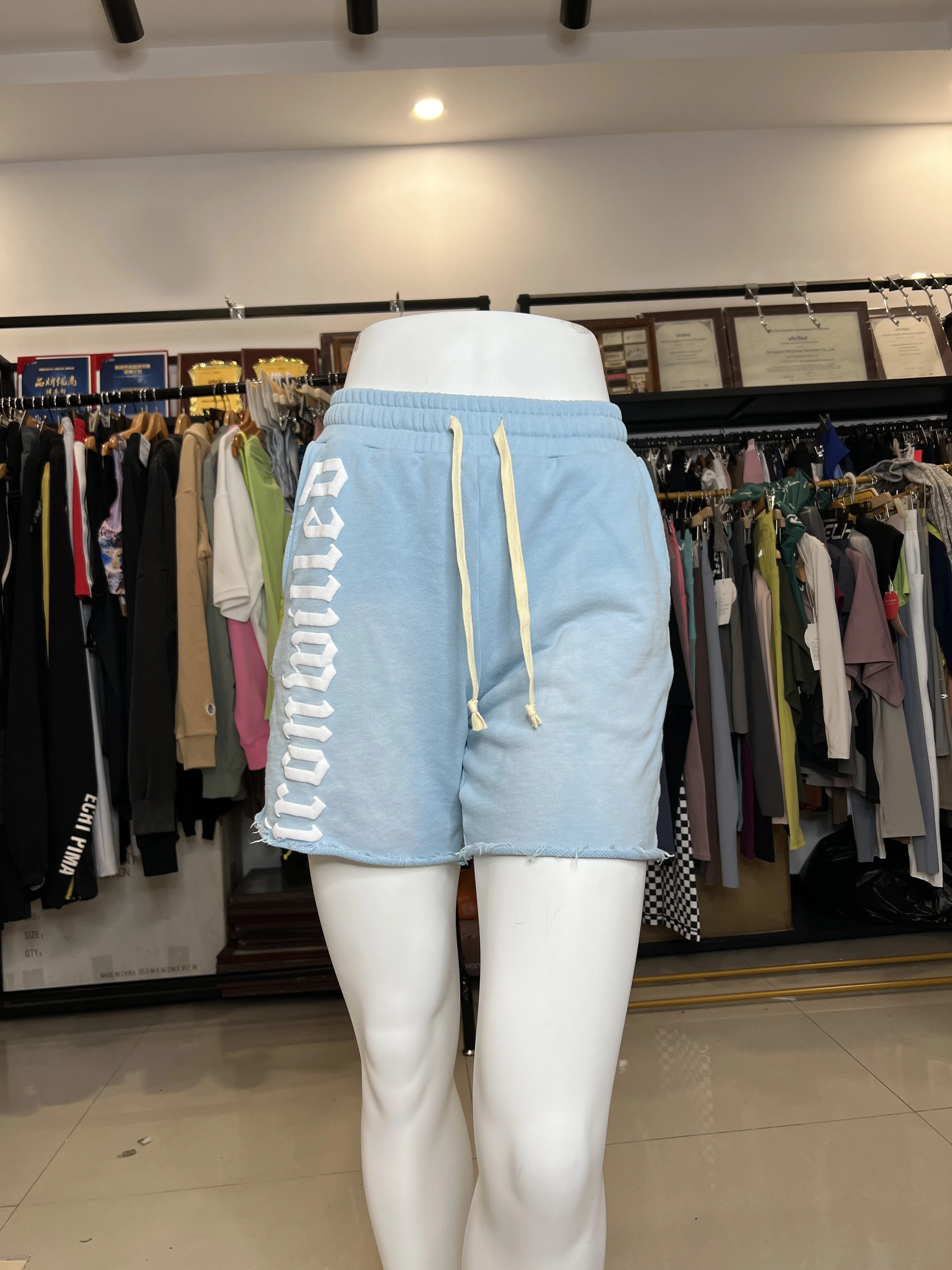 Custom Unisex Bulk Blank Shorts Acid Washed Raw Edge French Terry ...