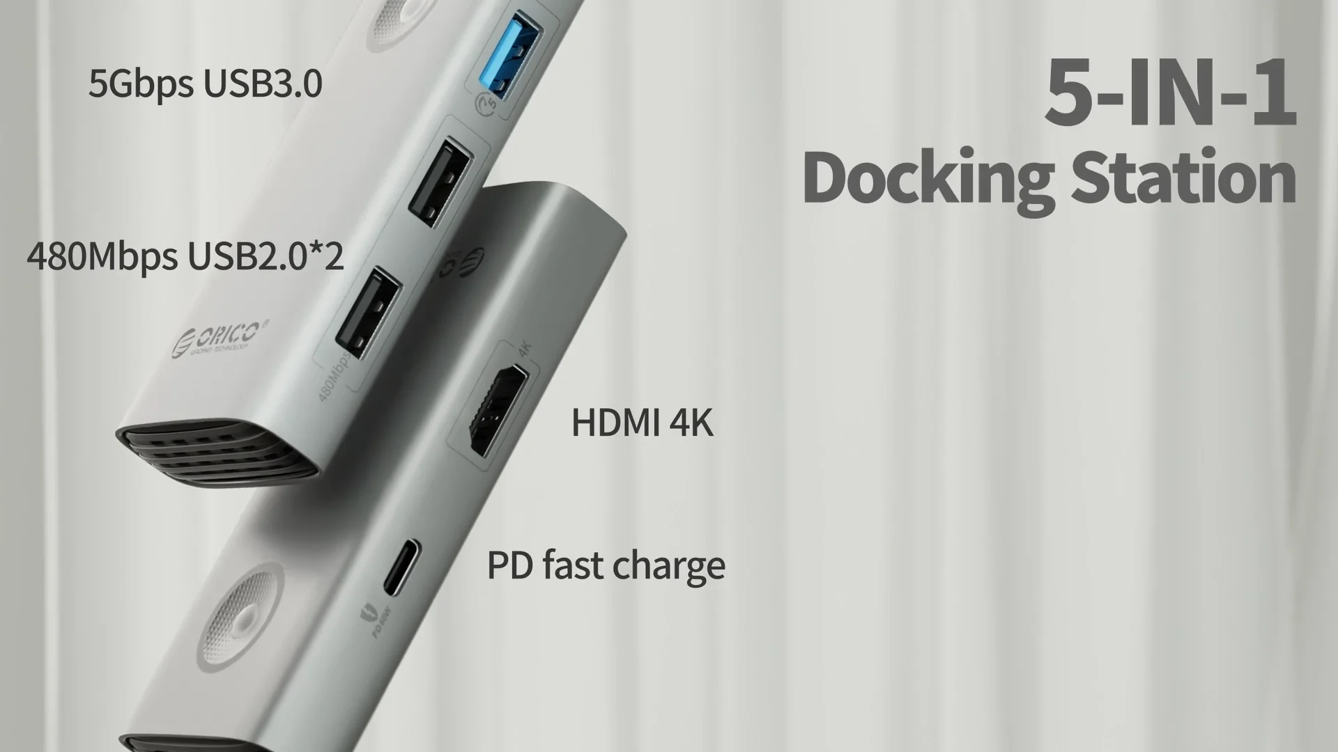 5-in-1 Aluminum Usb C 3.0 Hub Docking Station With 4k Hdmi,60w Power ...