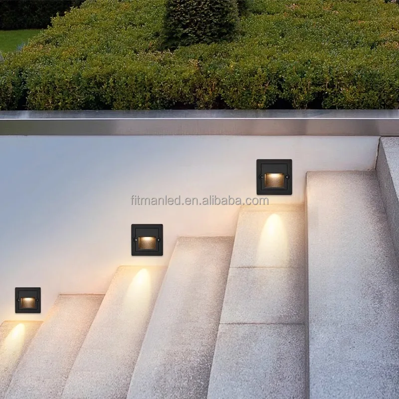 2W & 3W Waterproof Recessed LED Step & Stair Light Black & White Corner ...