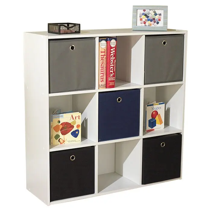 Cube Bookcase With Bins Wood Storage Display Organizer 9-cube ...