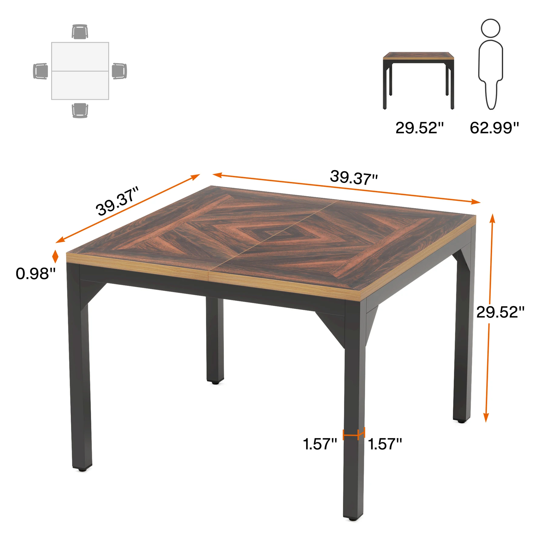 Tribesigns Modern Industrial Brown Small Wood Square Dining Dinner ...