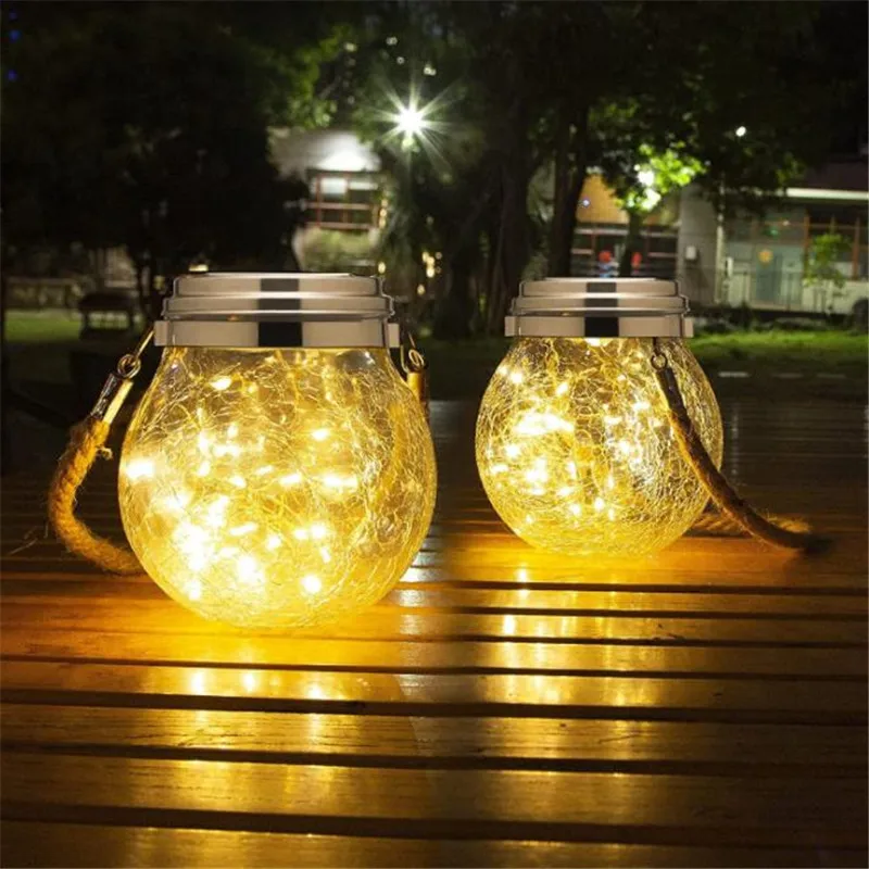 New Solar Lantern Outdoor Led Crackled Glass Ball Decorative Hanging ...