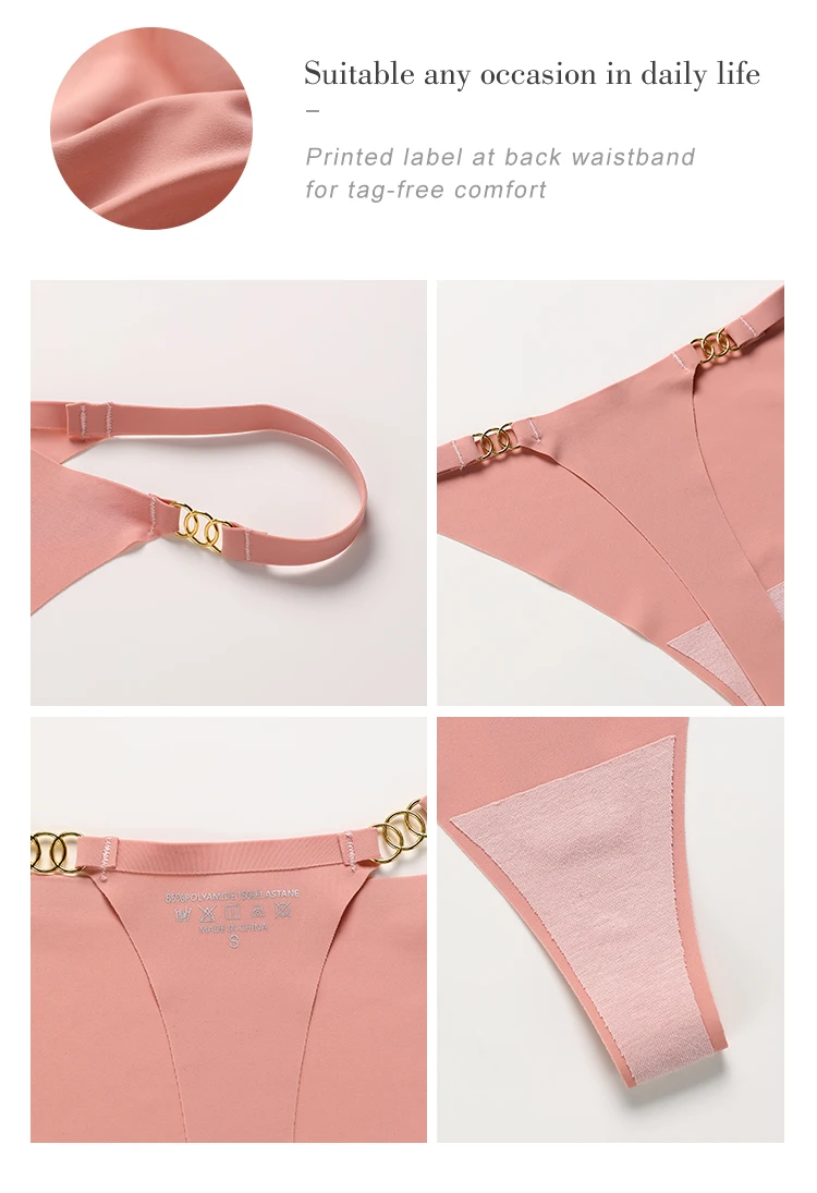 Hot Sale Metal Ring Decoration Brazilian Underwear Nude T Back Seamless