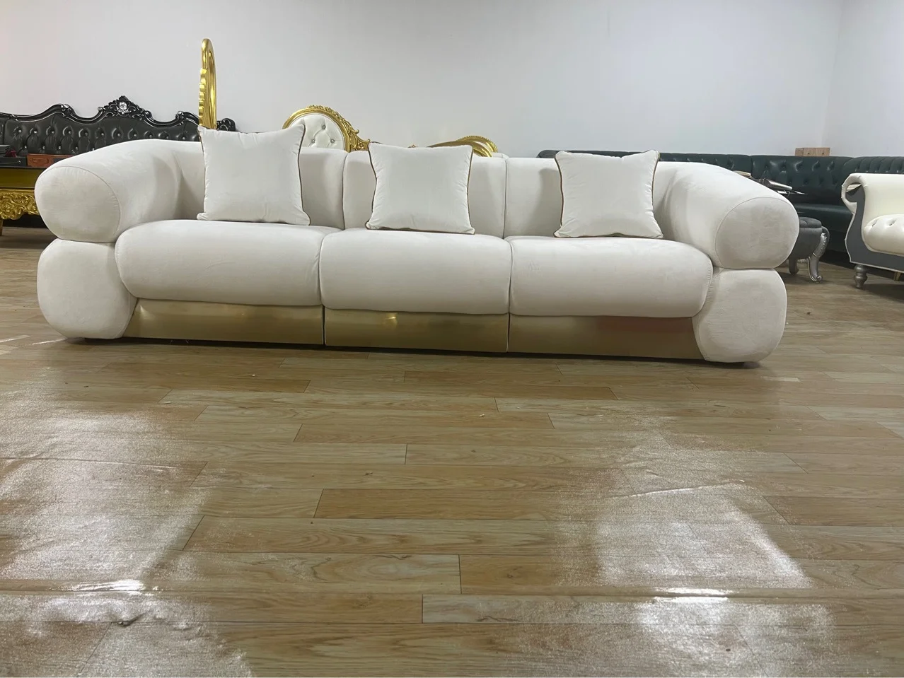 Contemporary Chesterfield Sofa Set Gold Metal Fabric Living Room ...