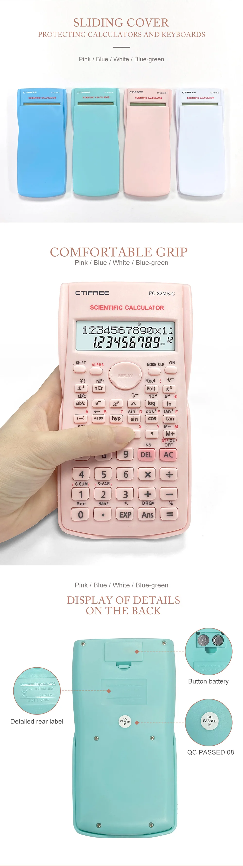 CTIFREE 82MS 240 Scientific Calculator for Students 10+2 Digits LCD ...