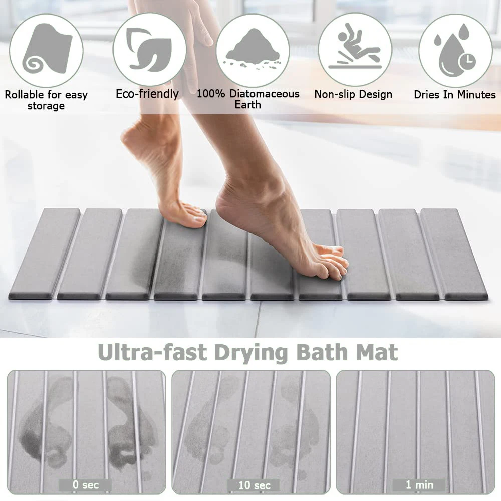 Non-slip Super Absorbent Quick Dry Stone Bath Mat Diatomaceous Earth ...