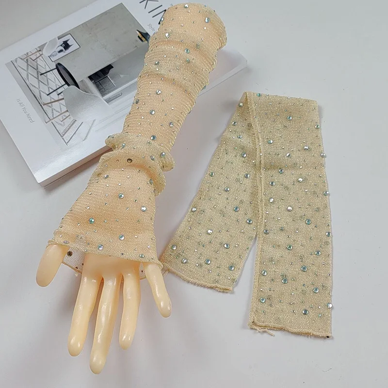 Rhinestone Gloves Fishnet Gloves Glitter Sparkle Long Mesh Arm Sleeve ...