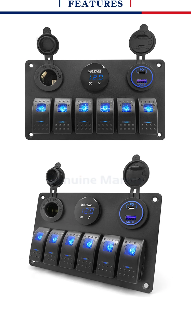 Genuine Marine Marine Switch 6 Gang ABS Boat Switch Panel with LED ...