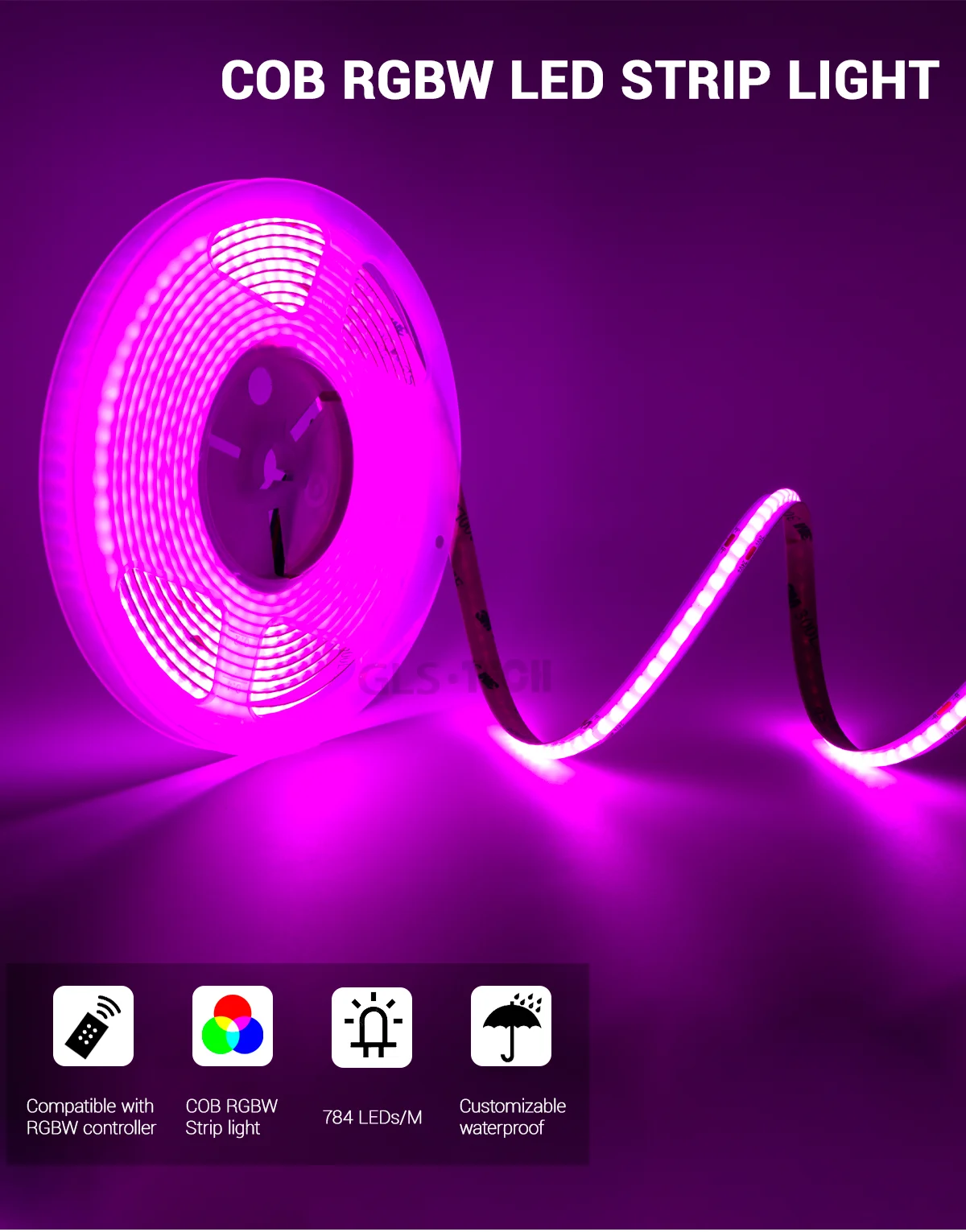 High Quality COB RGBW LED Strip Light 784LED 24V 12MM Wide Smart Strip Lights Compatible WiFi ...