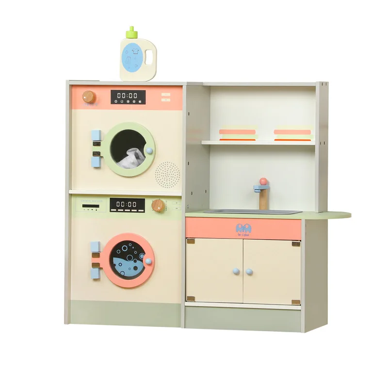Wooden Play House Simulation Washing Machine Cabinet Children Hands-on ...