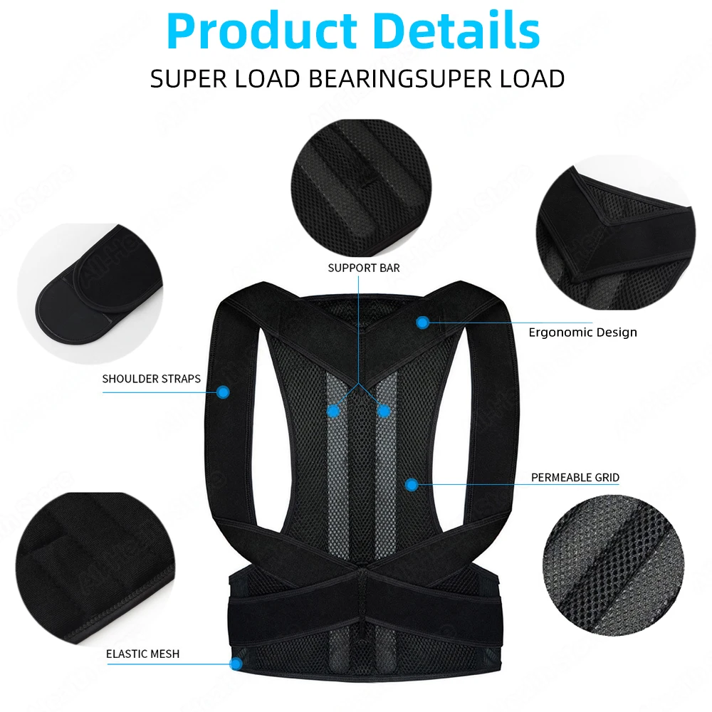 Adjustable Posture Corrector Back Support Shoulder Back Brace Spine ...