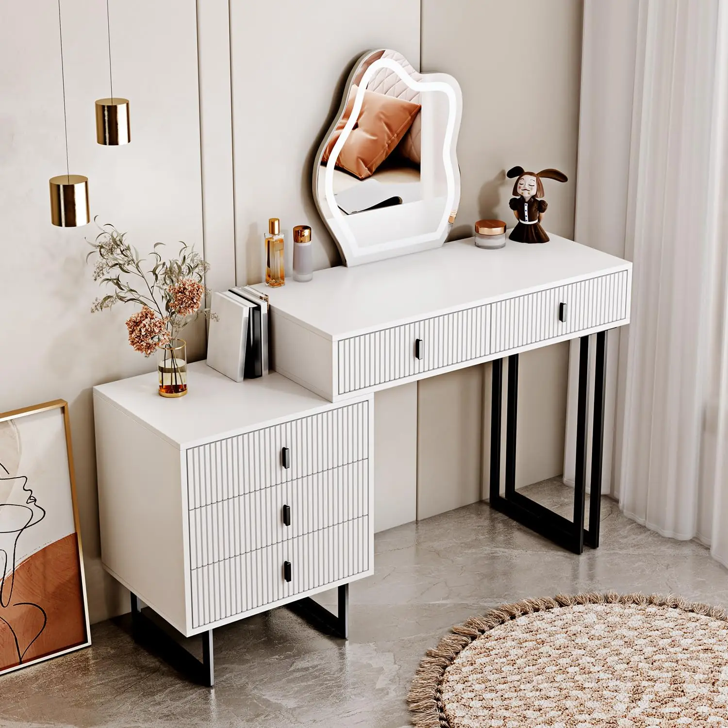 modern wooden Dressing Table with Mirror Makeup Vanity with Light 3 ...